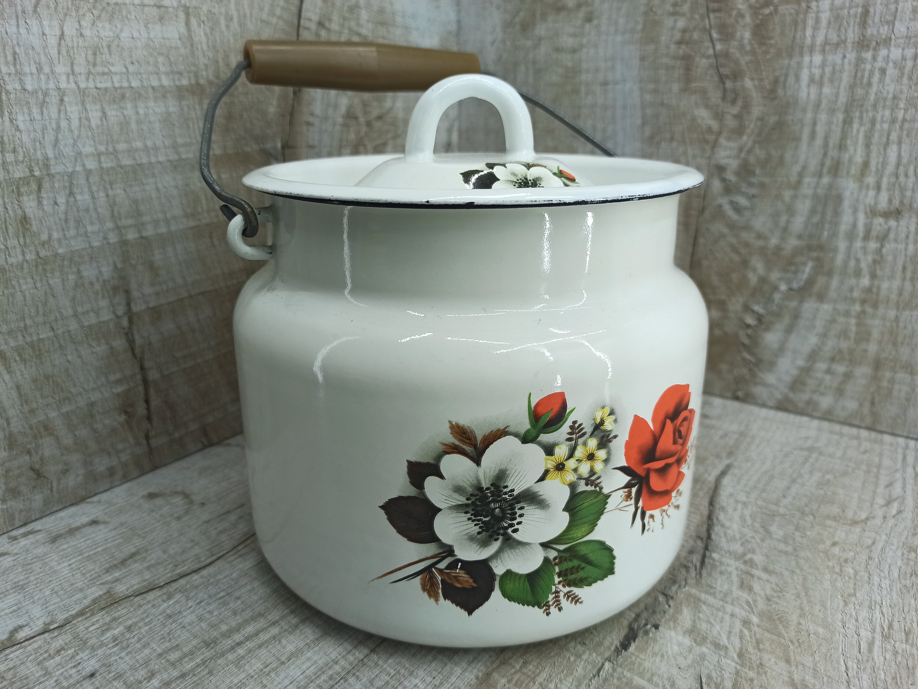 Vintage Enamel Can Rose Floral Berries Enamel Milk Can - Etsy