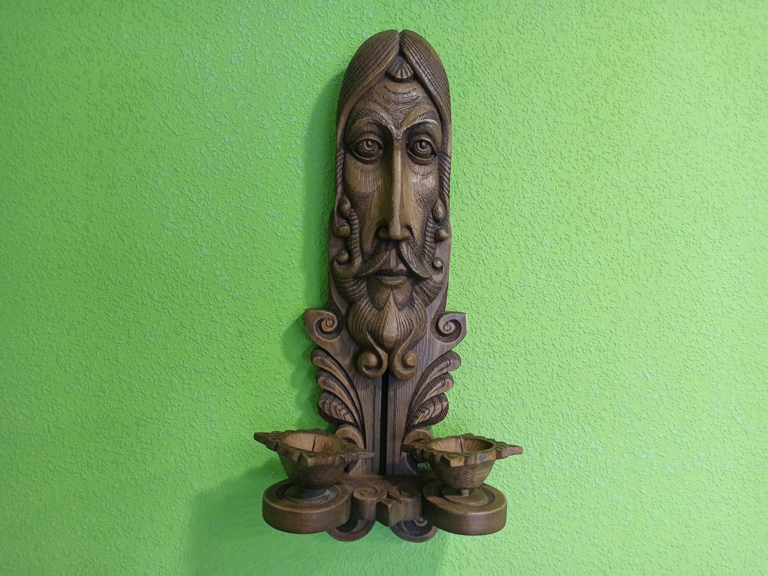 Candlestick God Wall Décor Wooden Carved Grandfather Decorative Jesus ...