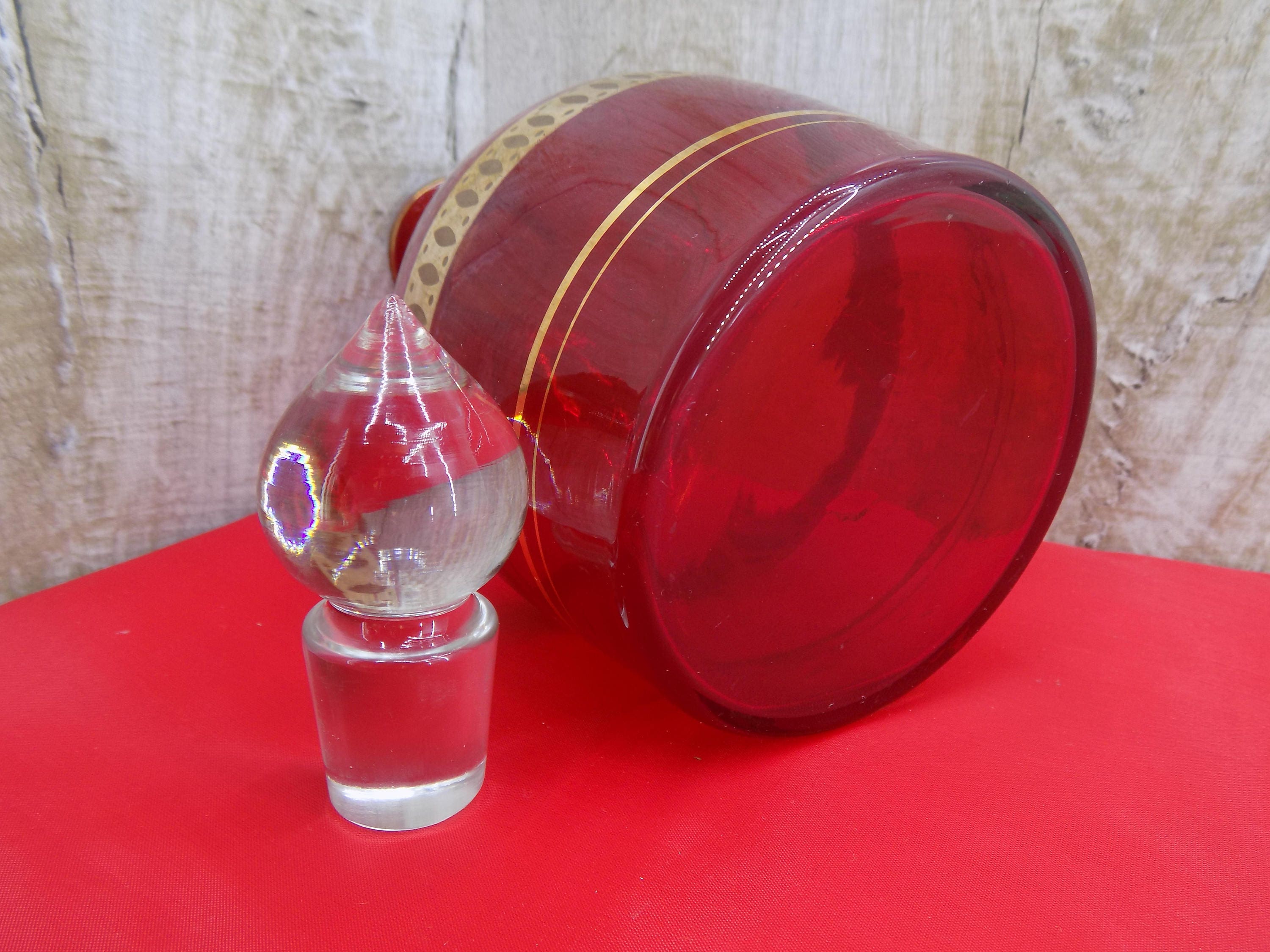 Vintage Red Bohemian Carafe Tumbler Glass Decanter With Lid - Etsy