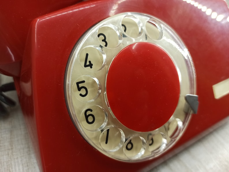 Red Rotary Phone Vintage telephone set Old desk Telephone Disc | Etsy