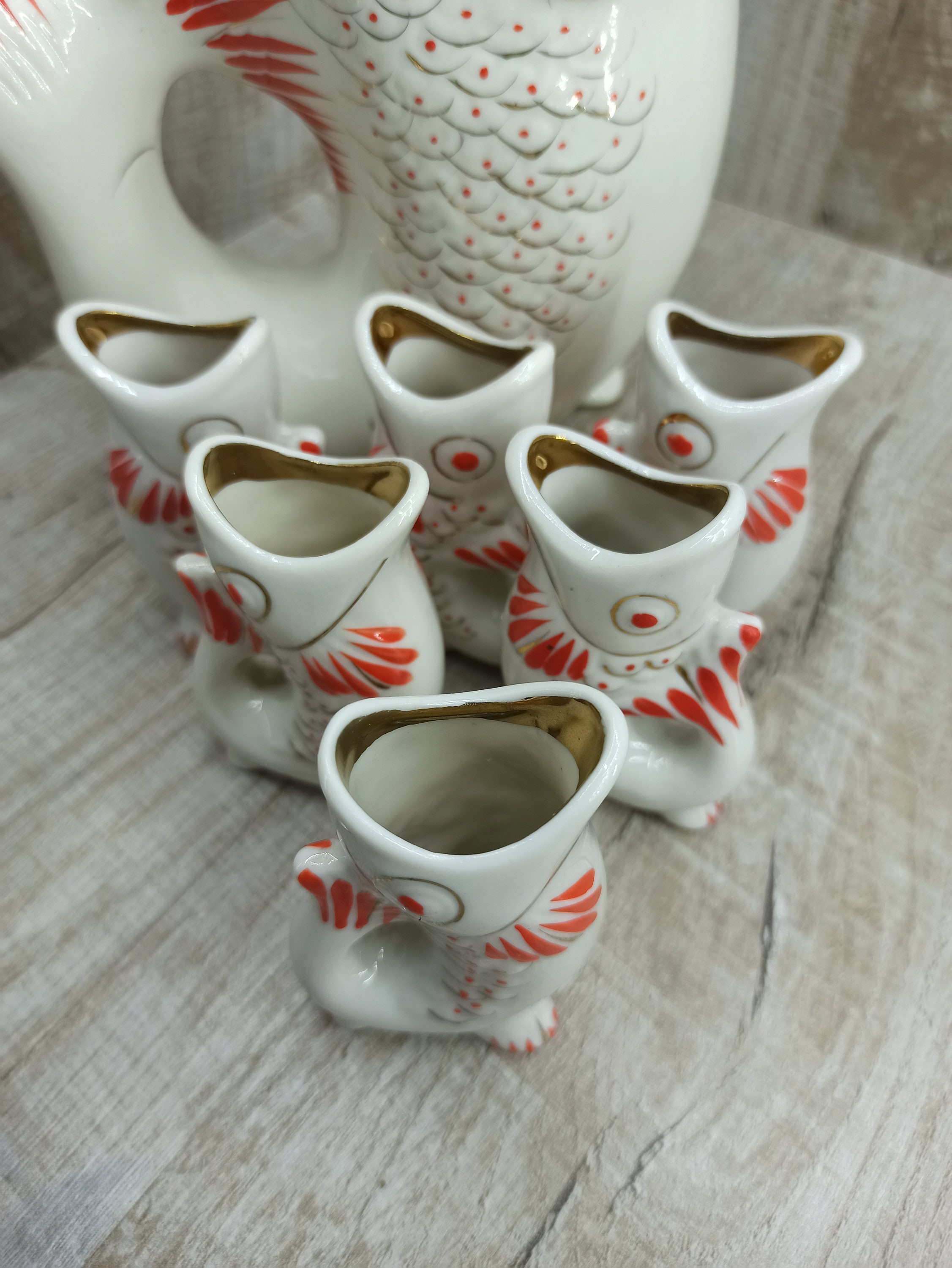 Porcelain Fish Set Drinking Vintage Bottle Polonne ZHK USSR | Etsy