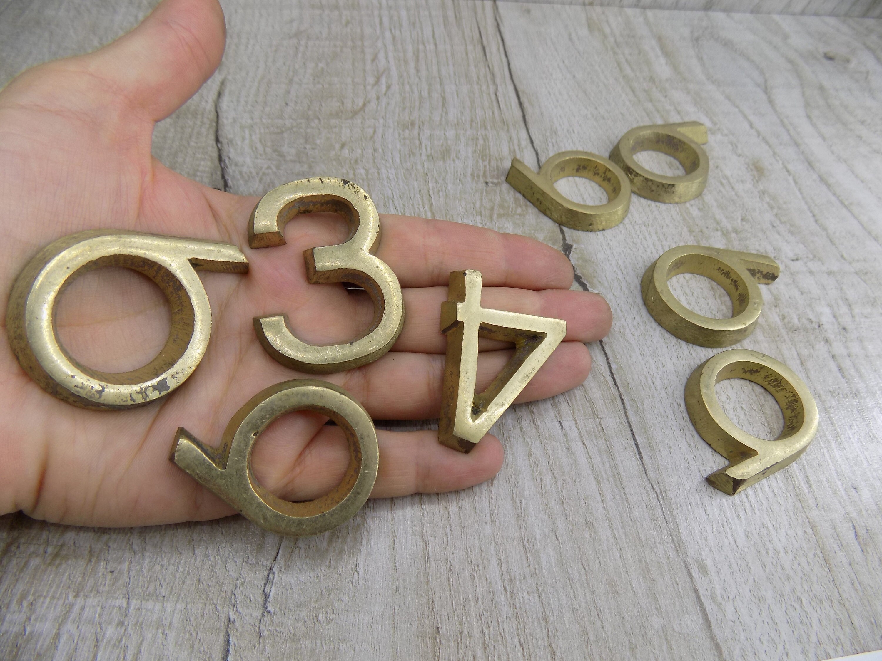 Bronze Numbers 4 6 3 9 Golden Initial Letter Pendant Brass | Etsy UK