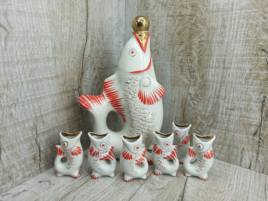 Porcelain Fish Set Drinking Vintage Bottle Polonne ZHK USSR | Etsy