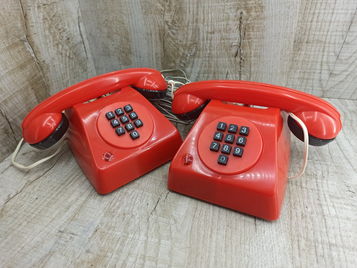 Red Rotary Phone Vintage telephone set Old desk Telephone Disc | Etsy