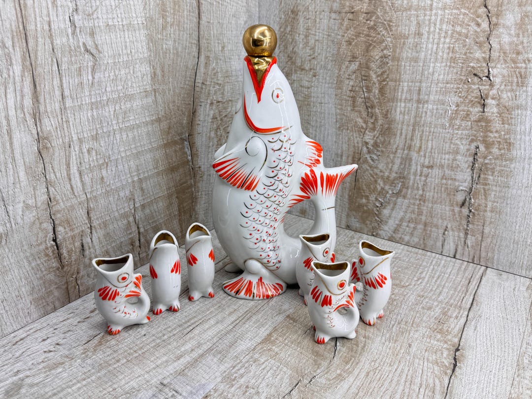Porcelain Fish Set Drinking Vintage Bottle Polonne ZHK USSR Original ...
