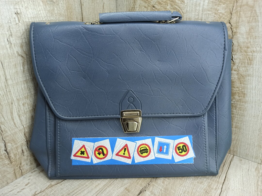 Vintage Schoolbag Blue School Bag Warning Sign Antique Backpack Unique ...