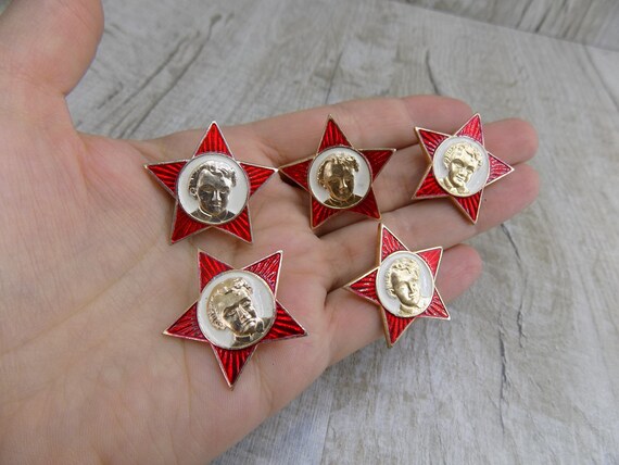 Soviet red star 5 SET Pin Communist symbol Army Emble… - Gem