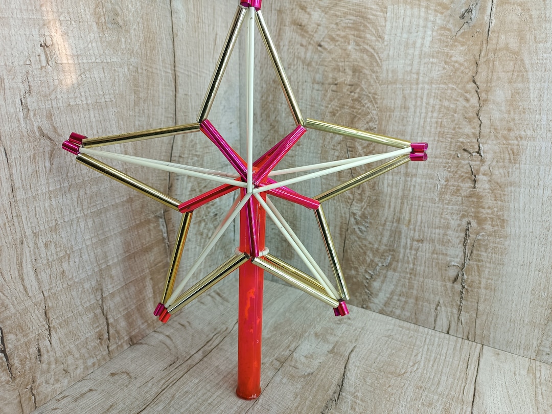 Antique Tree Topper, Red Pink Silver Tree Decoration, Xmas Glass Tree ...