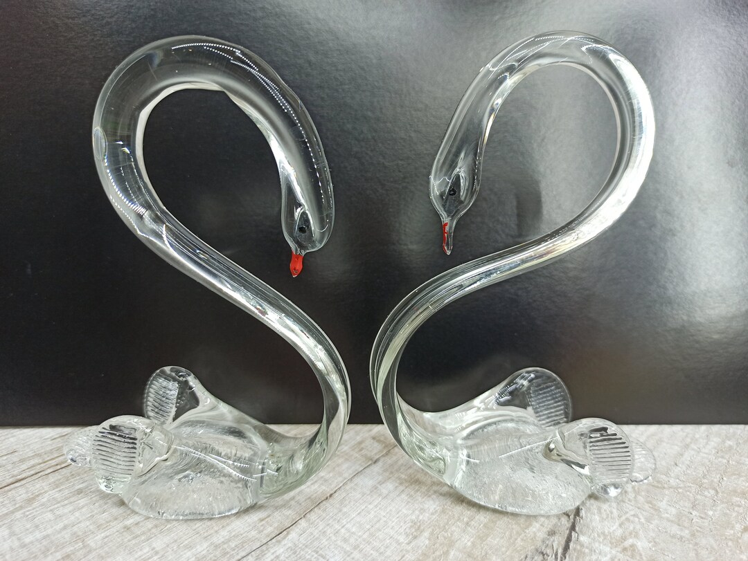 Vintage Glass Swans Wedding Small Glass Swans Glass Factory Collectible ...