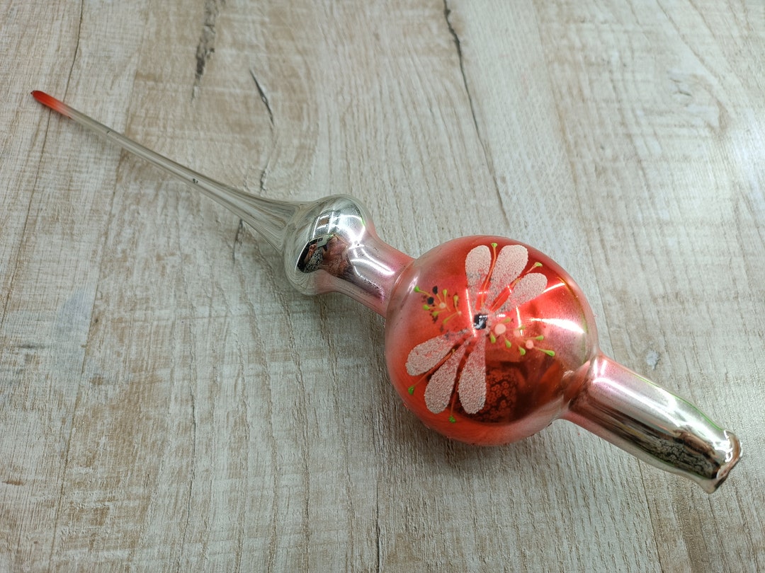 Vintage Tree Topper Red Pink Gold Tree Decoration Xmas Glass - Etsy