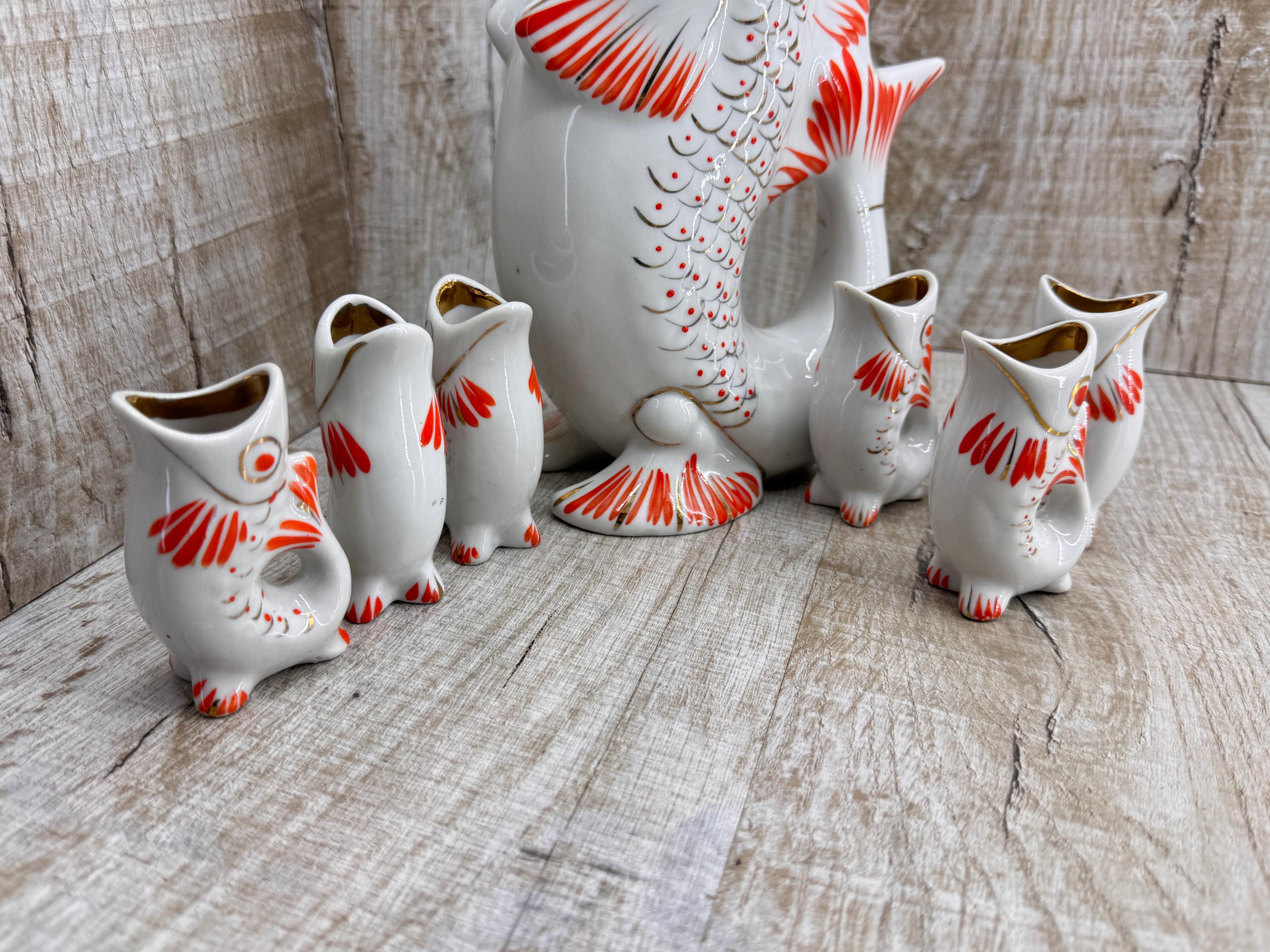 Porcelain Fish Set Drinking Vintage Bottle Polonne ZHK USSR Original ...