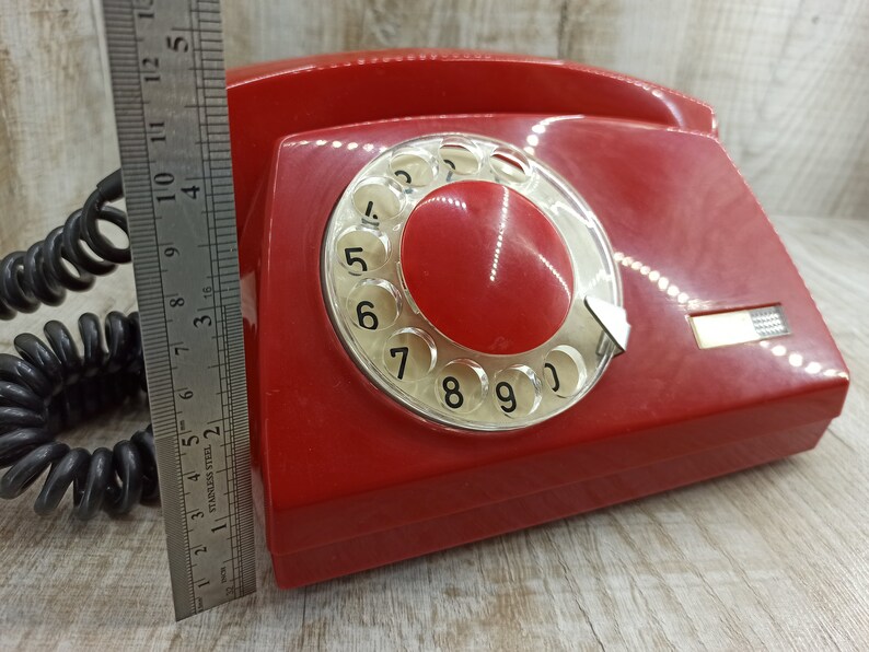 Red Rotary Phone Vintage telephone set Old desk Telephone Disc | Etsy