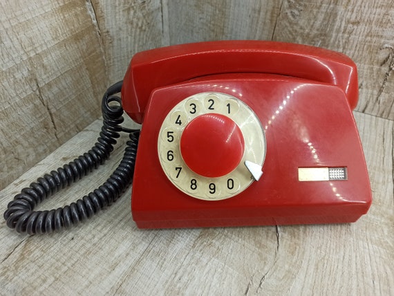 Red Rotary Phone Vintage telephone set Old desk Telephone Disc | Etsy