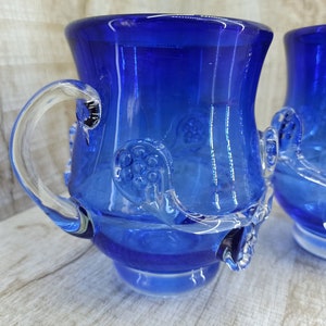Blue Floral Cups Decorative Glass Cobalt Unique Design Antique Murano ...
