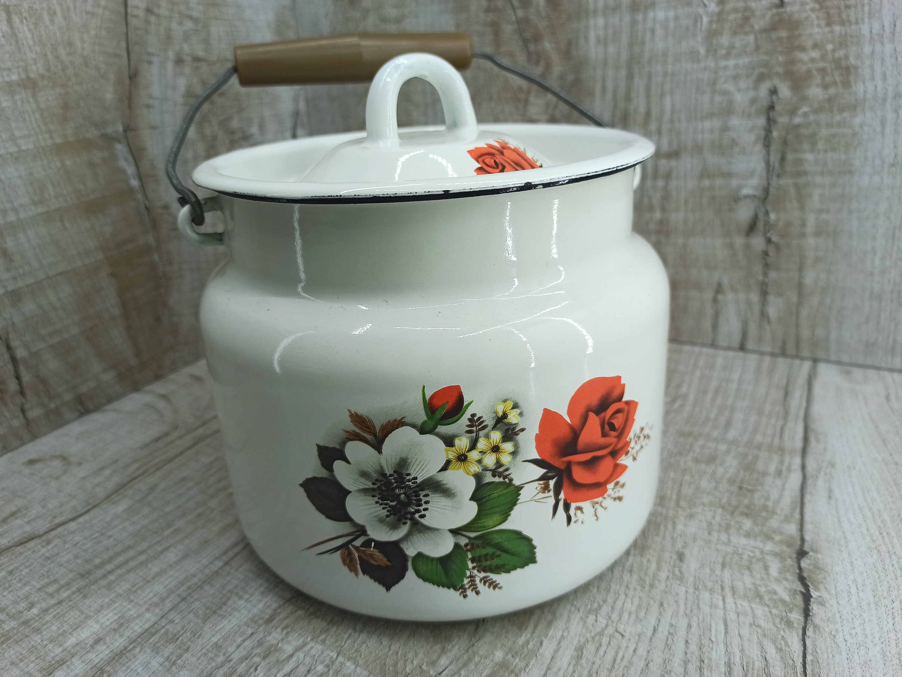 Vintage Enamel Can Rose Floral Berries Enamel Milk Can - Etsy