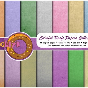 Colorful Kraft Paper Pack - Set of 14 Digital Papers - Instant Download ...