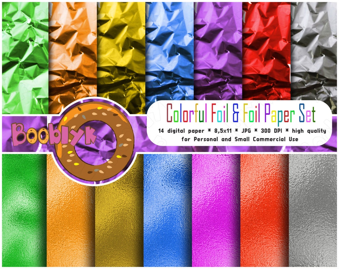 Colorful Foil Scrapbook Paper Pack - Set of 14 Digital Papers - Instant ...
