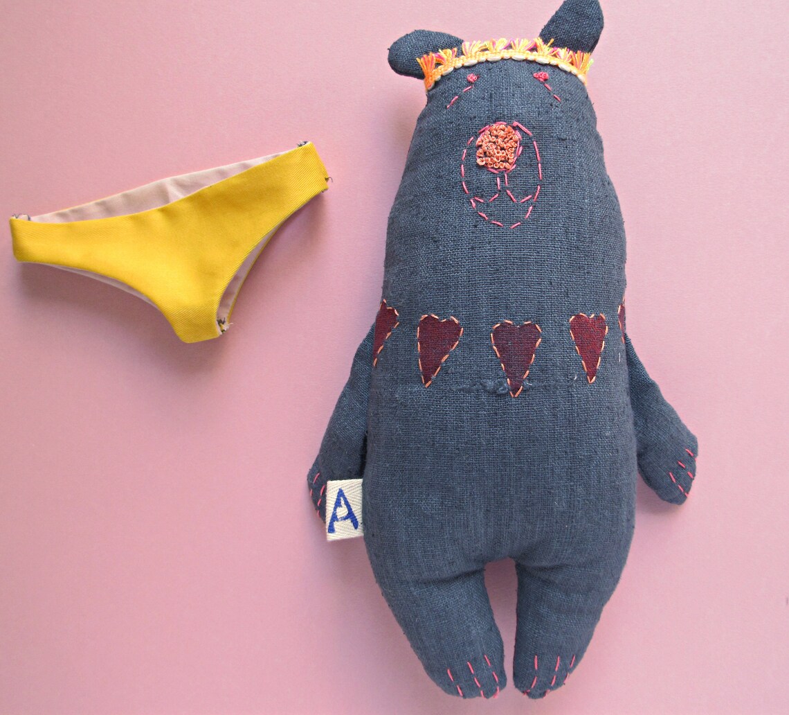 Blue Stuffed Bear With Red Hearts Fabric Teddy Bear Toy - Etsy