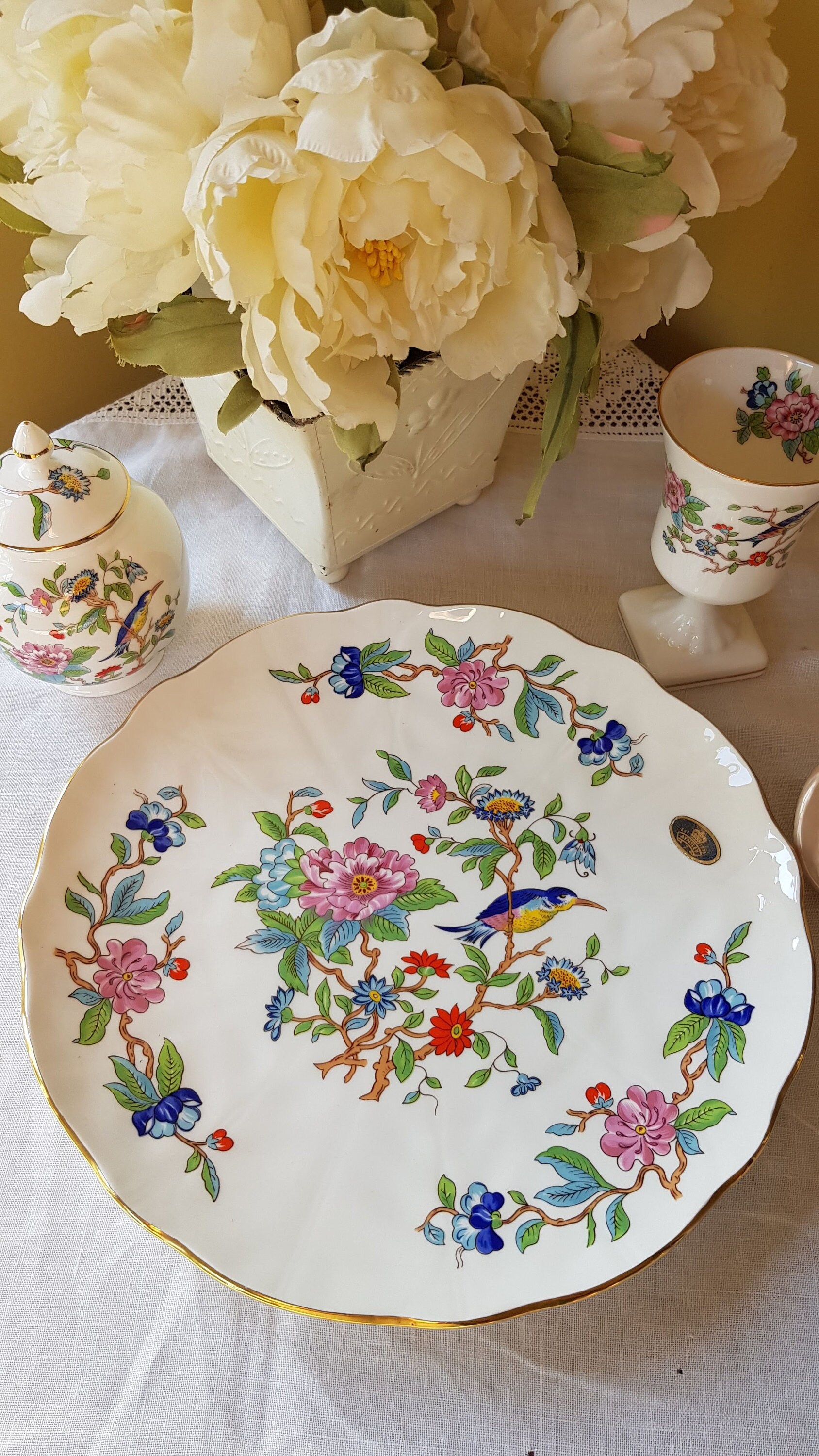 Aynsley Cake Plate Pembroke Pattern Birds and Flowers Large | Etsy