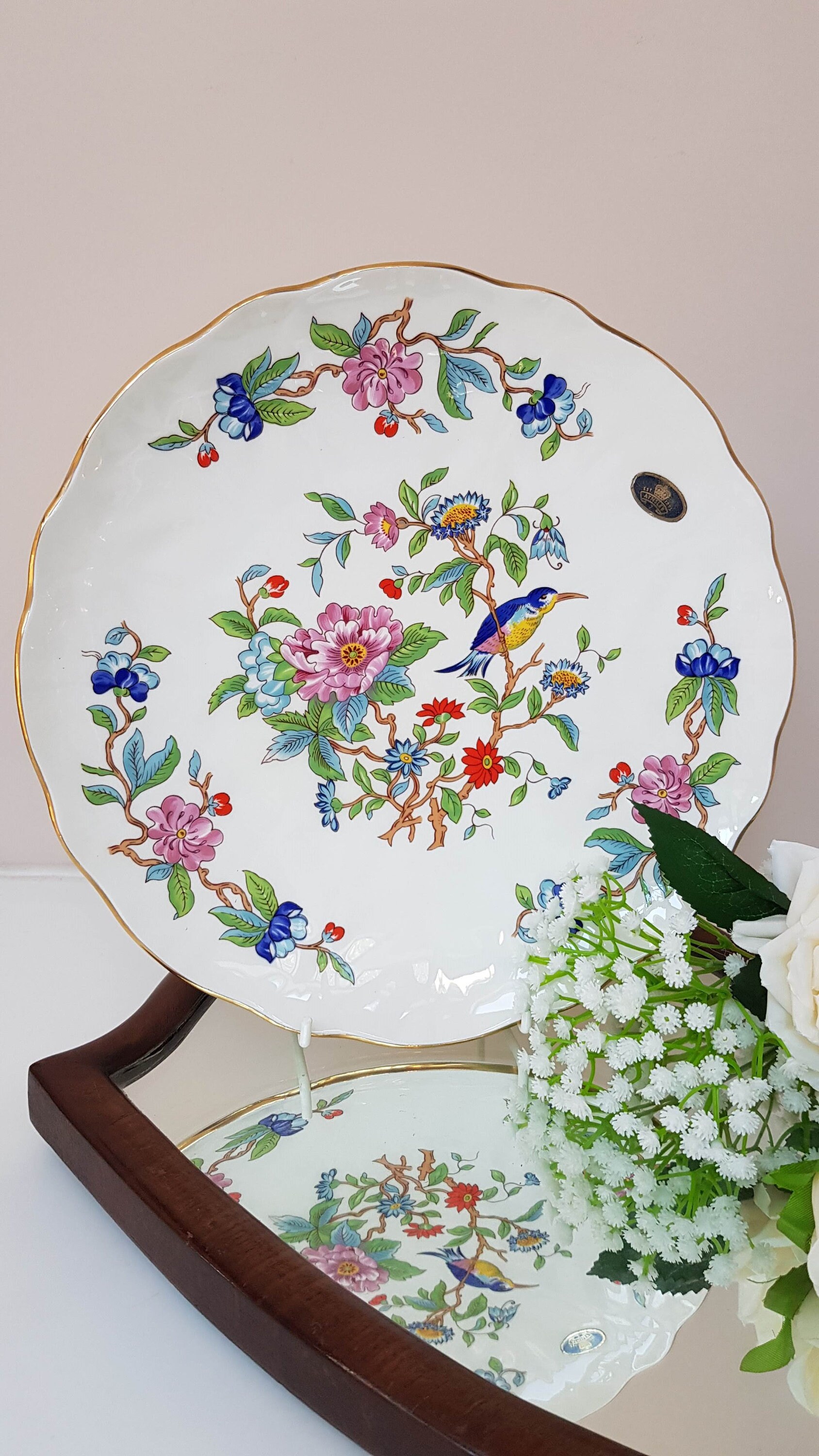 Aynsley Cake Plate Pembroke Pattern Birds and Flowers Large | Etsy