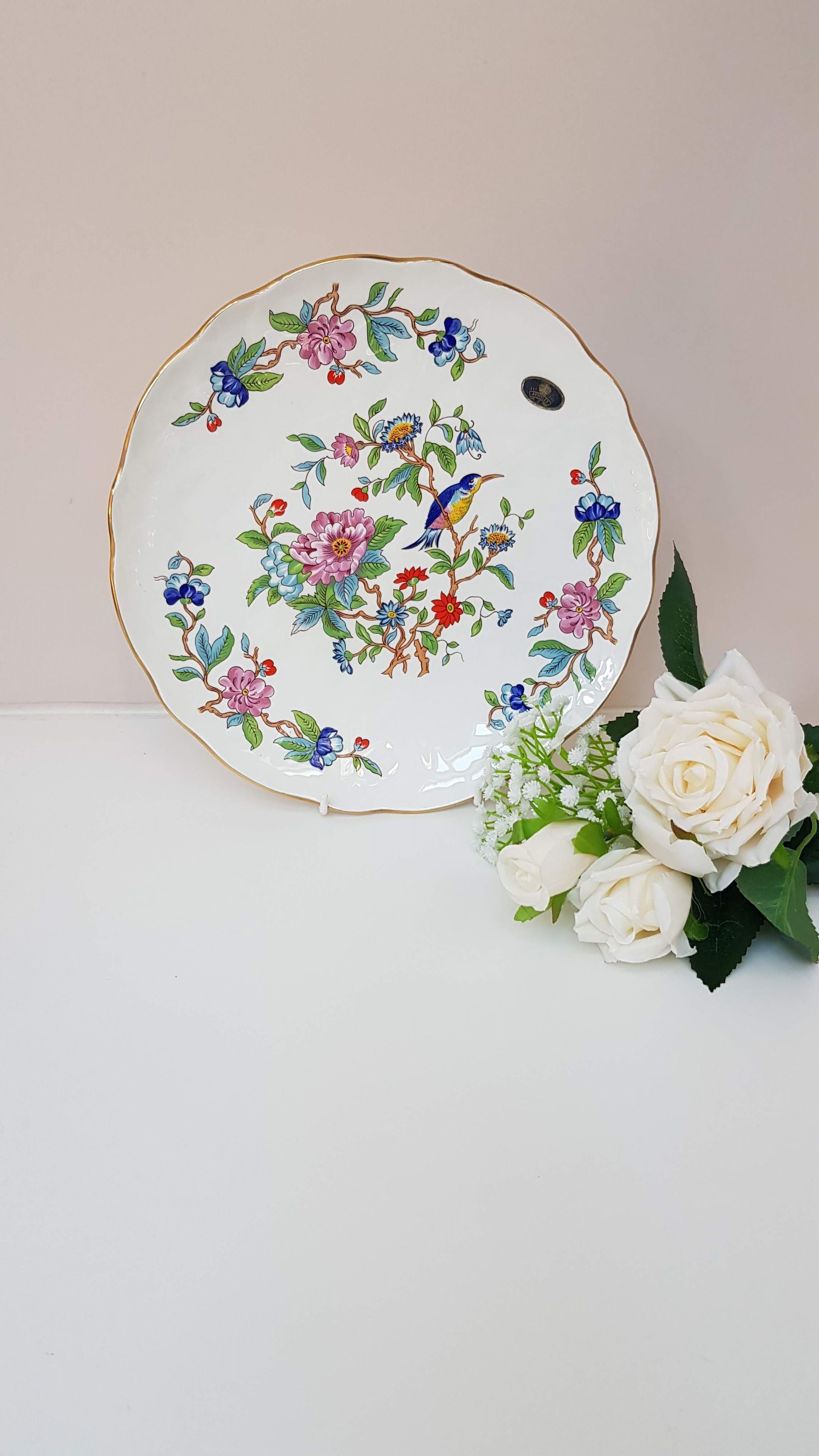 Aynsley Cake Plate, Pembroke Pattern, Birds and Flowers, Large Round ...