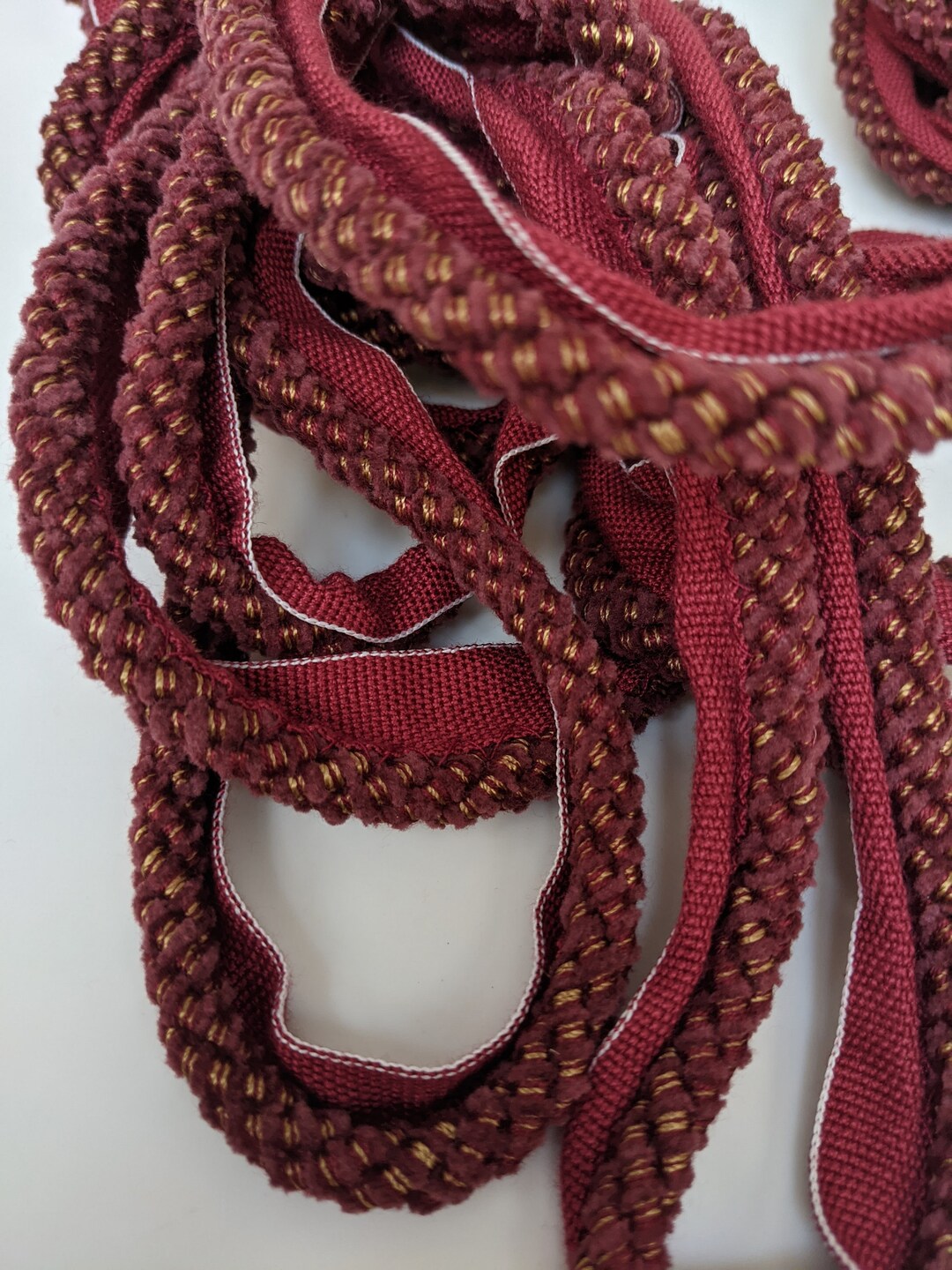 Vintage Burgundy Red Gold Piping Trim, Braided Cord Piping Trim With ...