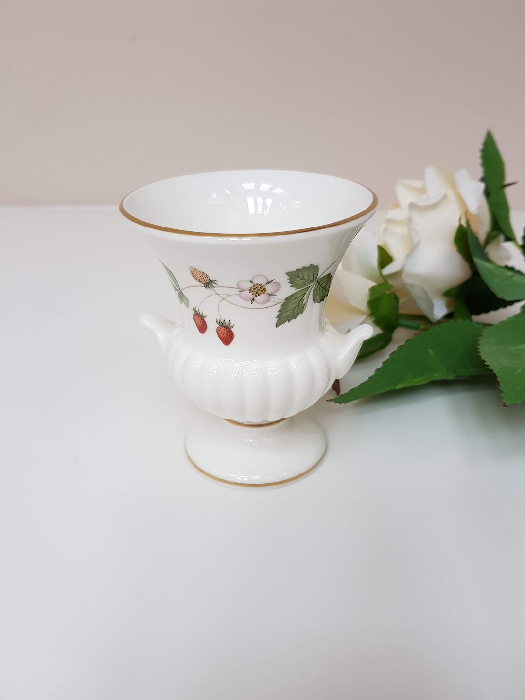 Small Urn Shaped Vase, Wild Strawberry Pattern, 1980s English China ...