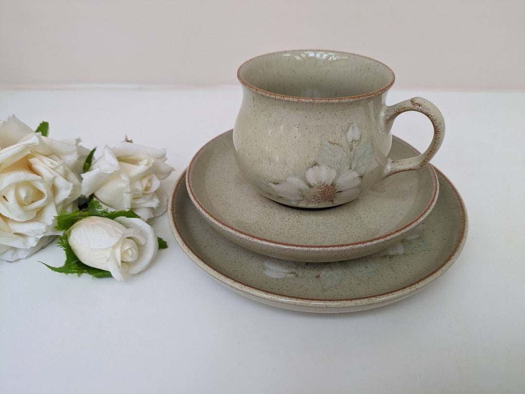 Denby, Daybreak, Tea Trio or Duo, Cup Saucer Plate, Milk Jug, Stoneware ...