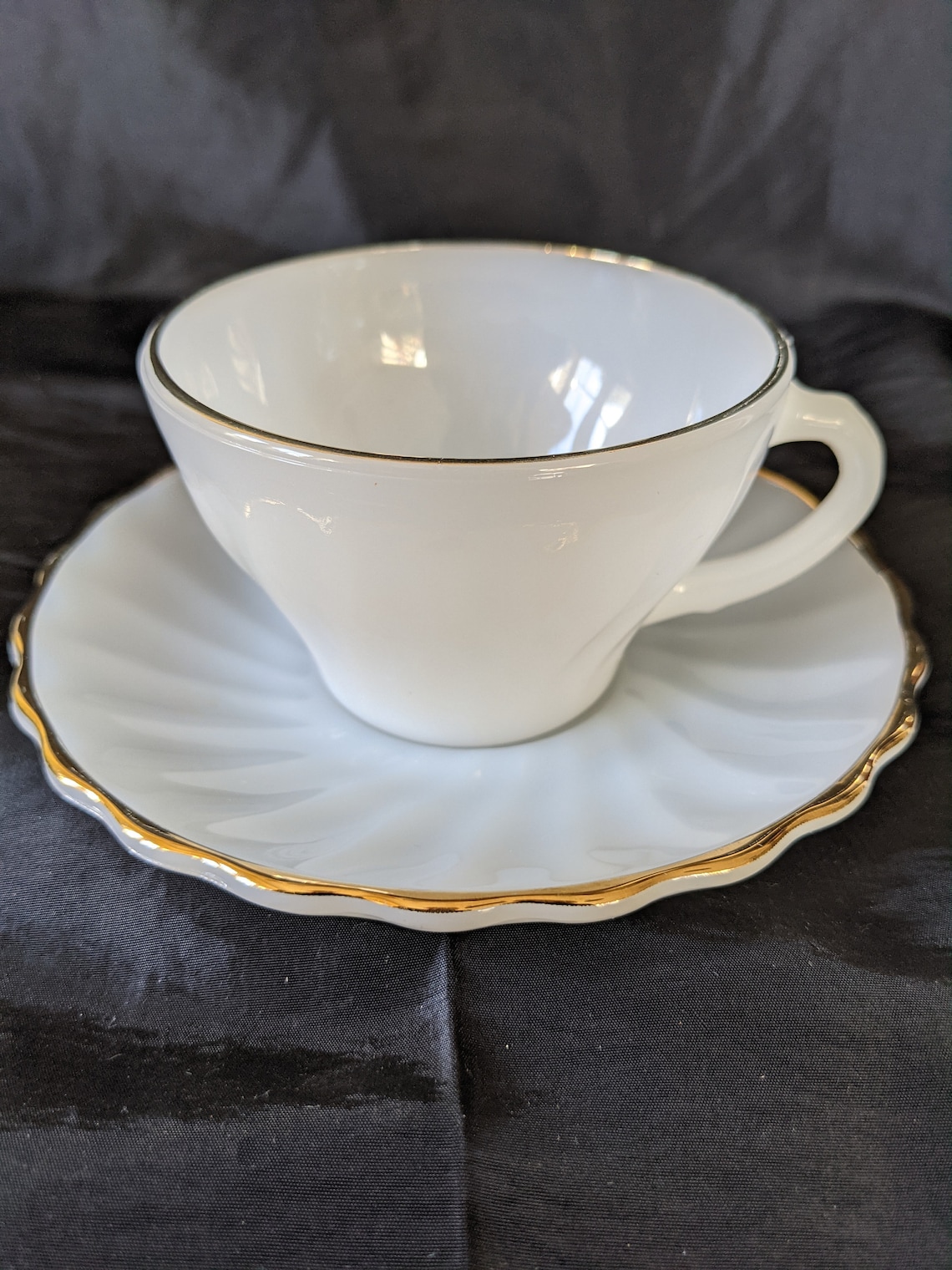 Anchor Hocking Milk Glass Cup and Saucer White With Gold Rim | Etsy