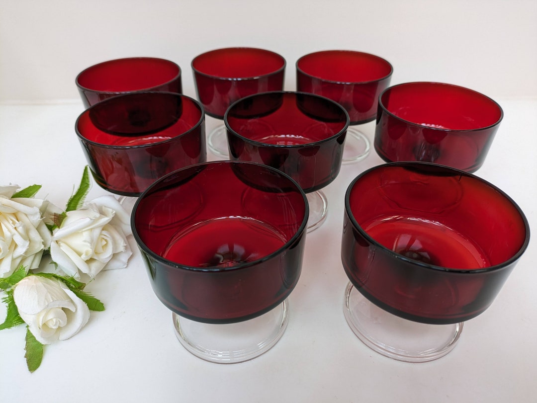 Red Glass Sundae Dishes, Set of 8 or Set of 6, Made in France, Ruby Red ...