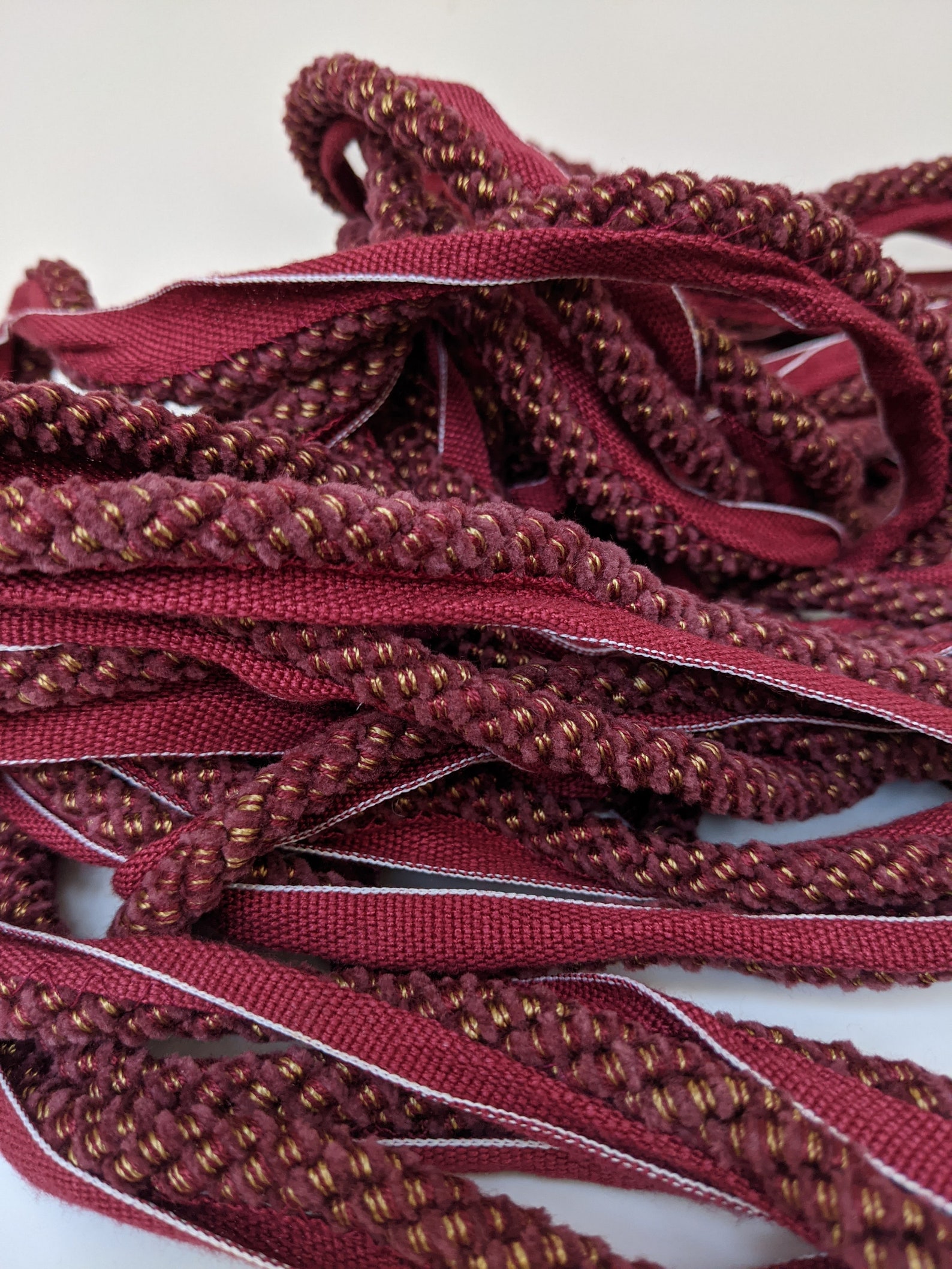 Vintage Burgundy Red Gold Piping Trim Braided Cord Piping - Etsy Norway