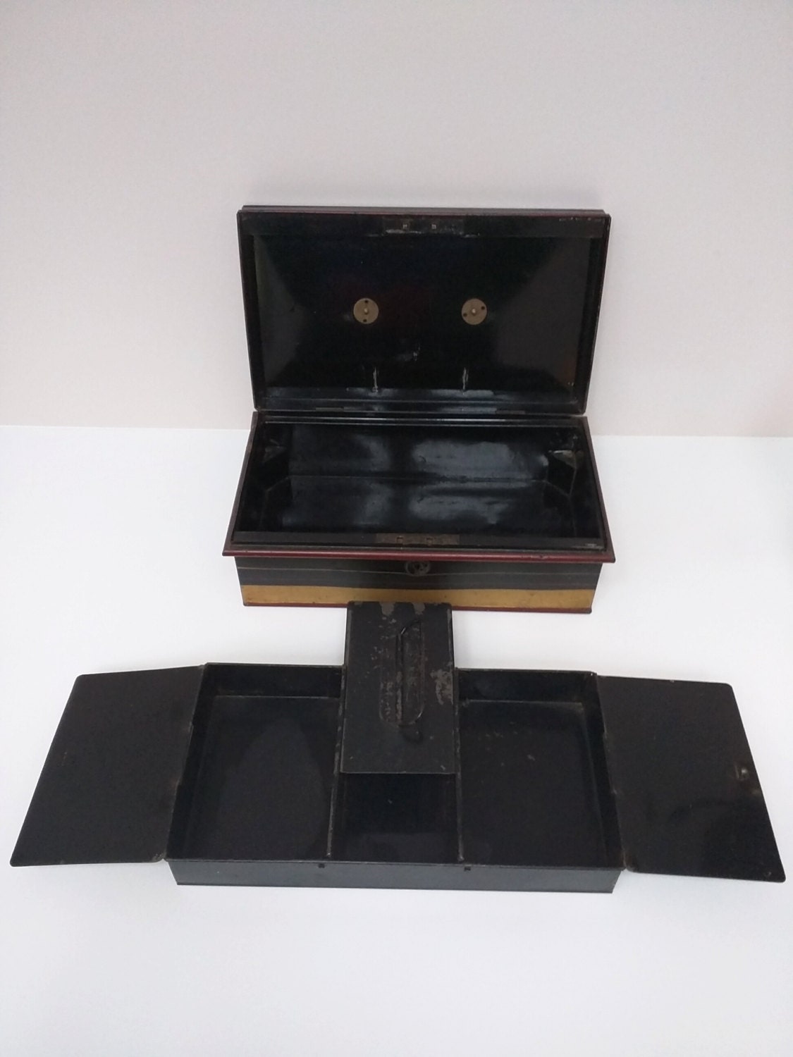 Large Vintage Cash Box With Removable Inner Tray With Three - Etsy