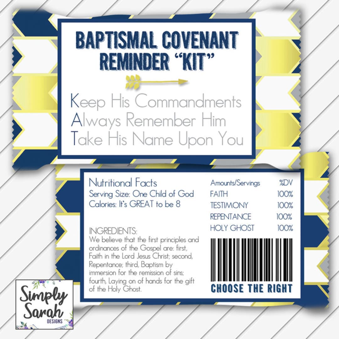 LDS Baptism Kit Kat Candy Tag Card, Digital Printable, Yellow Navy and ...