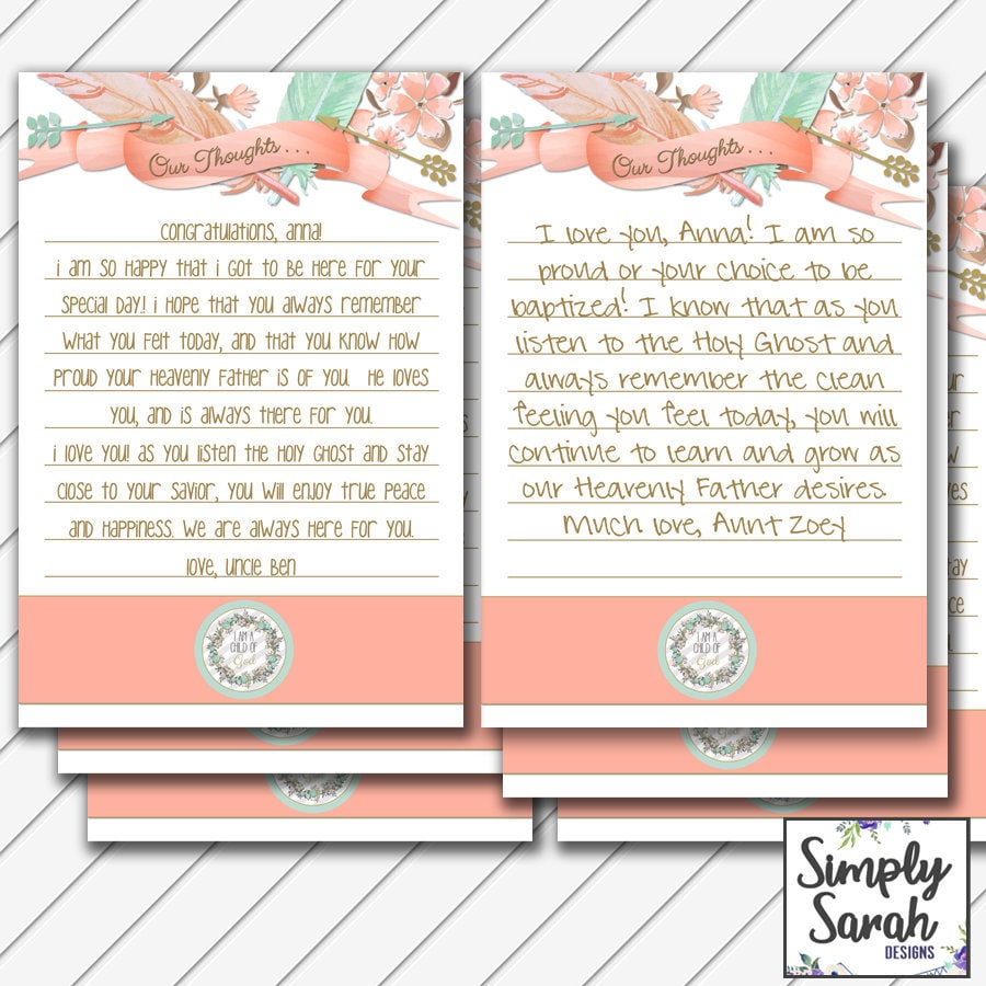 LDS Baptism Testimony Card, 4x6 Card, Digital Printable, Blush and Gold ...