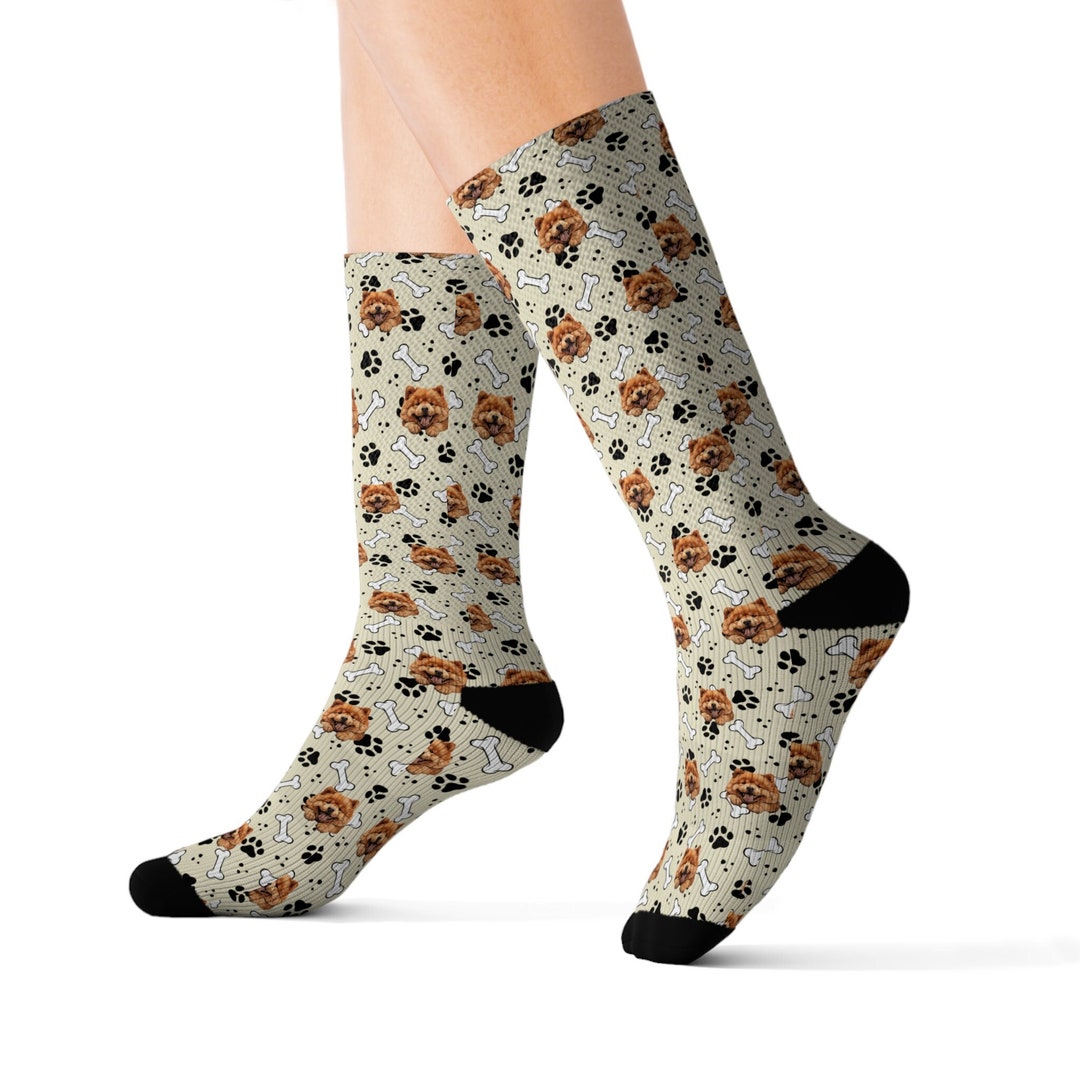 Adorable Crew Socks With Dog Bones, Paw Prints, and Peeking Chow Dog ...