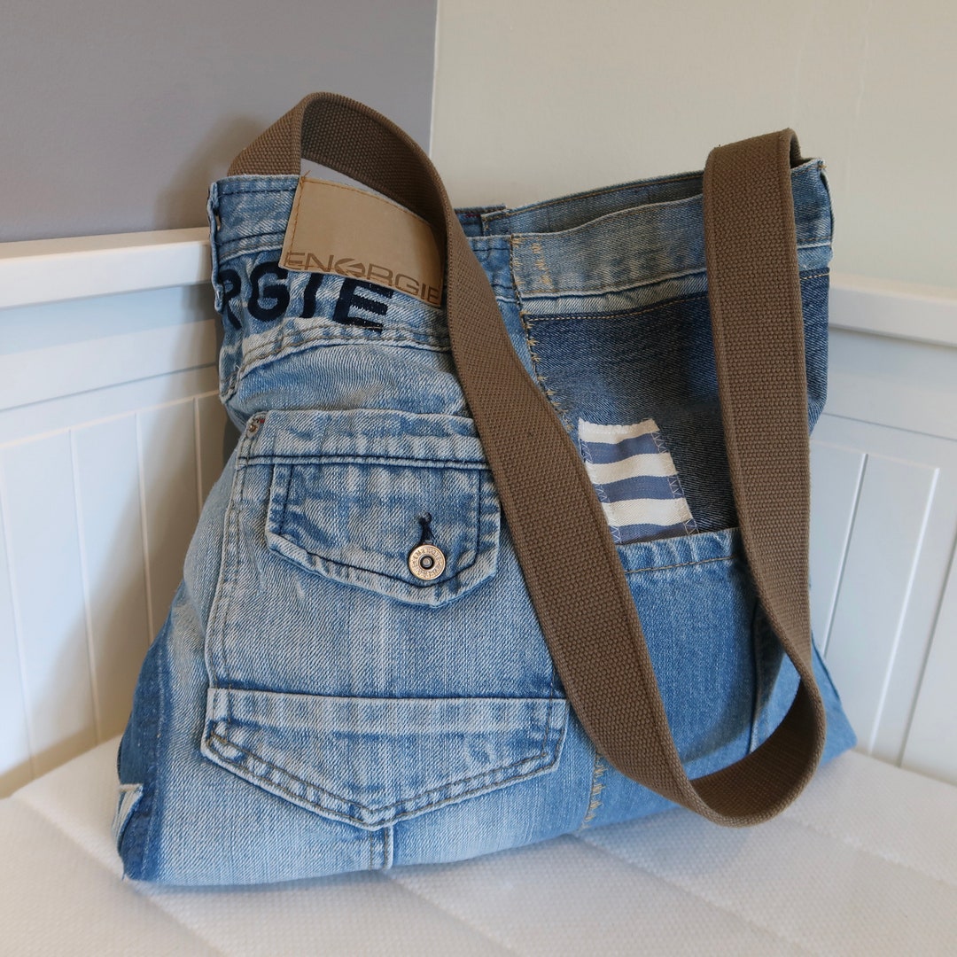 Denim Bag in Large Slouchy Style Made From Washed and Distressed ...