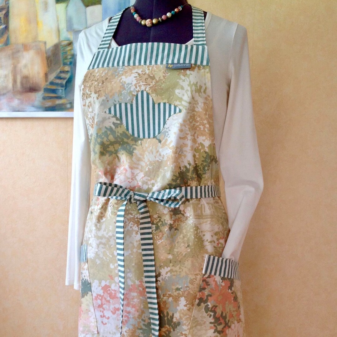 Apron Pinafore Pastel Abstract Floral Print, Stripy Cotton, Recycled ...