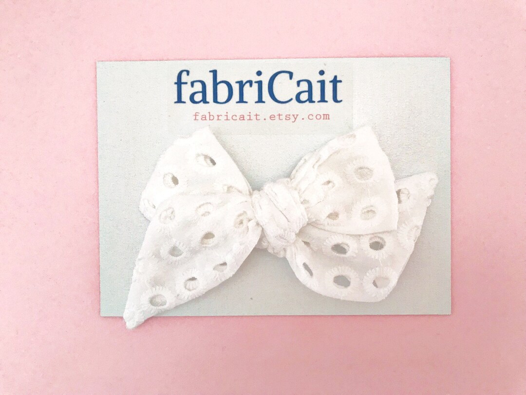 White Bow. Eyelet Bow. White Hair Bow. White Hair Clip. Wedding Bow ...
