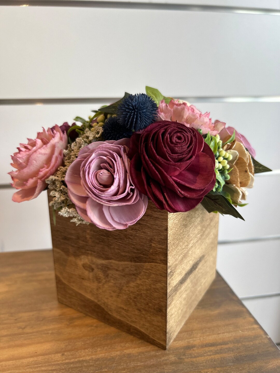 Wine Rose, Mauve Garden Rose and Natural Cream Rose Sola Wood Flower ...