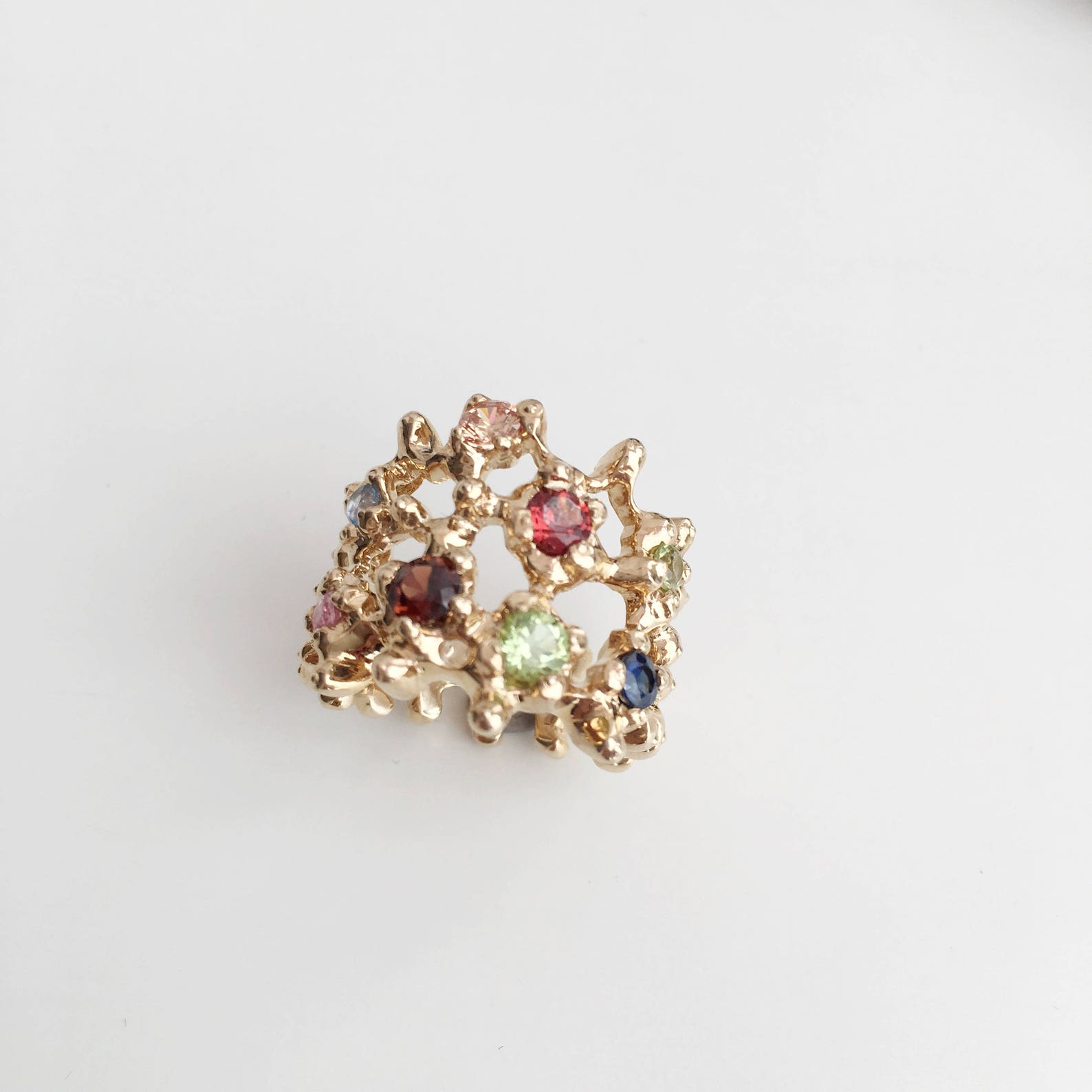 Volcano Ring With Multicolor-gemstones Yellow Gold Ring Color - Etsy