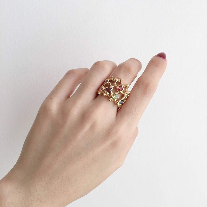 Volcano Ring With Multicolor-gemstones Yellow Gold Ring Color - Etsy