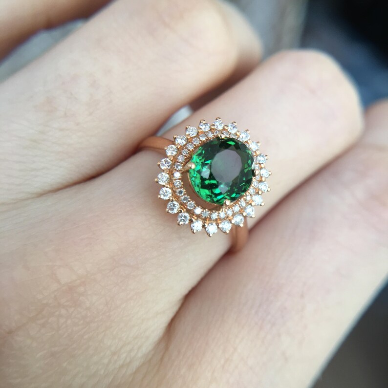 1.8 Carat Tsavorite Engagement Ring Tsavorite Ring Rose Gold - Etsy