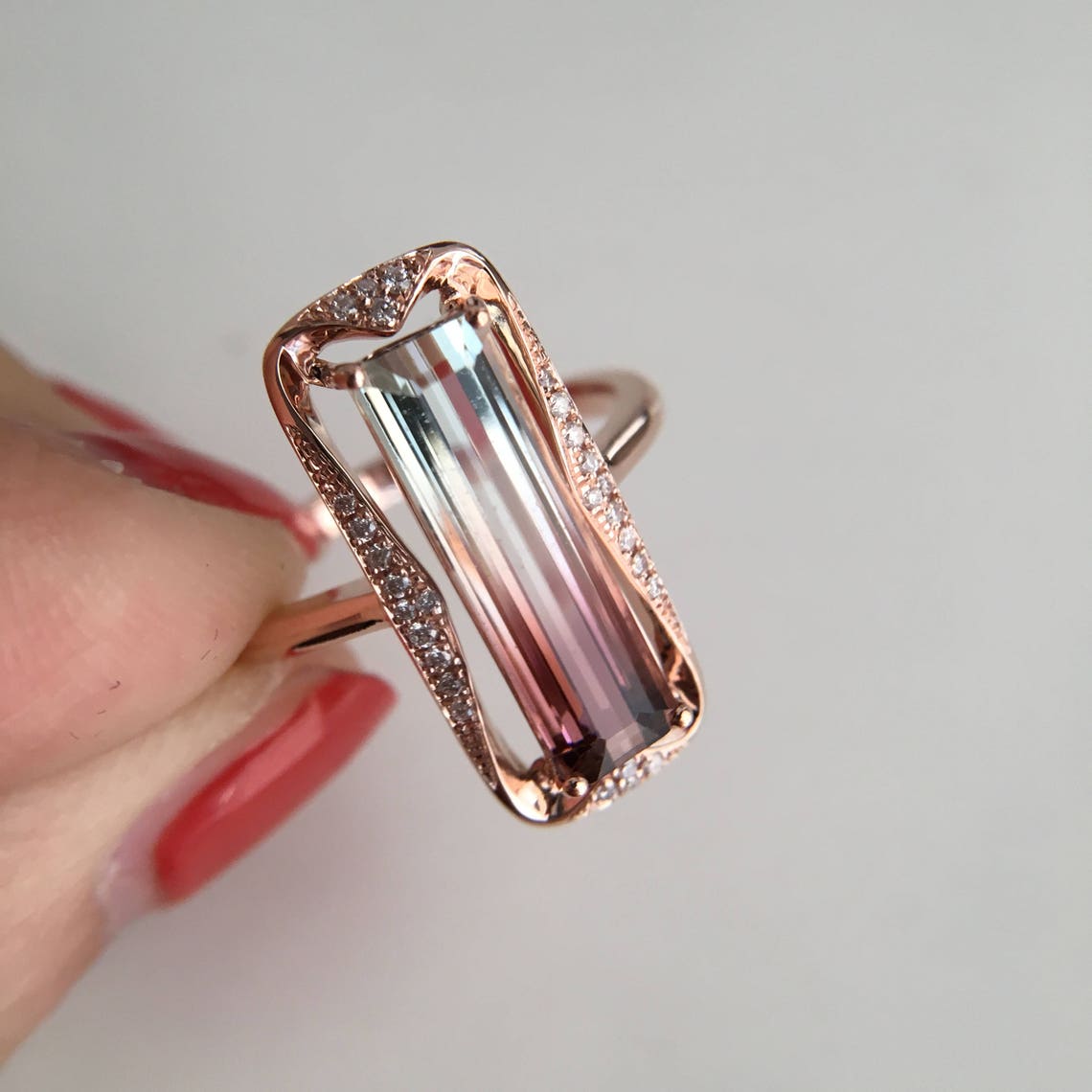 2 Carat Bi-color Tourmaline Engagement Ring - Etsy
