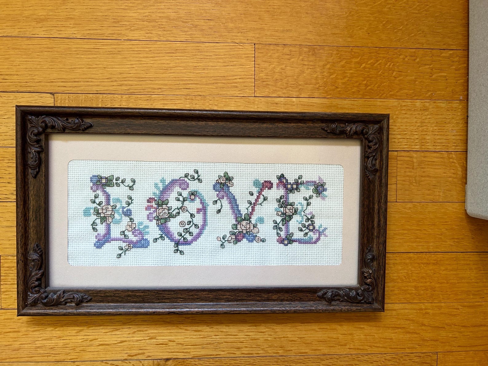 Victorian LOVE Note Flowers Valentine Cross Stitch Framed Piece by ...
