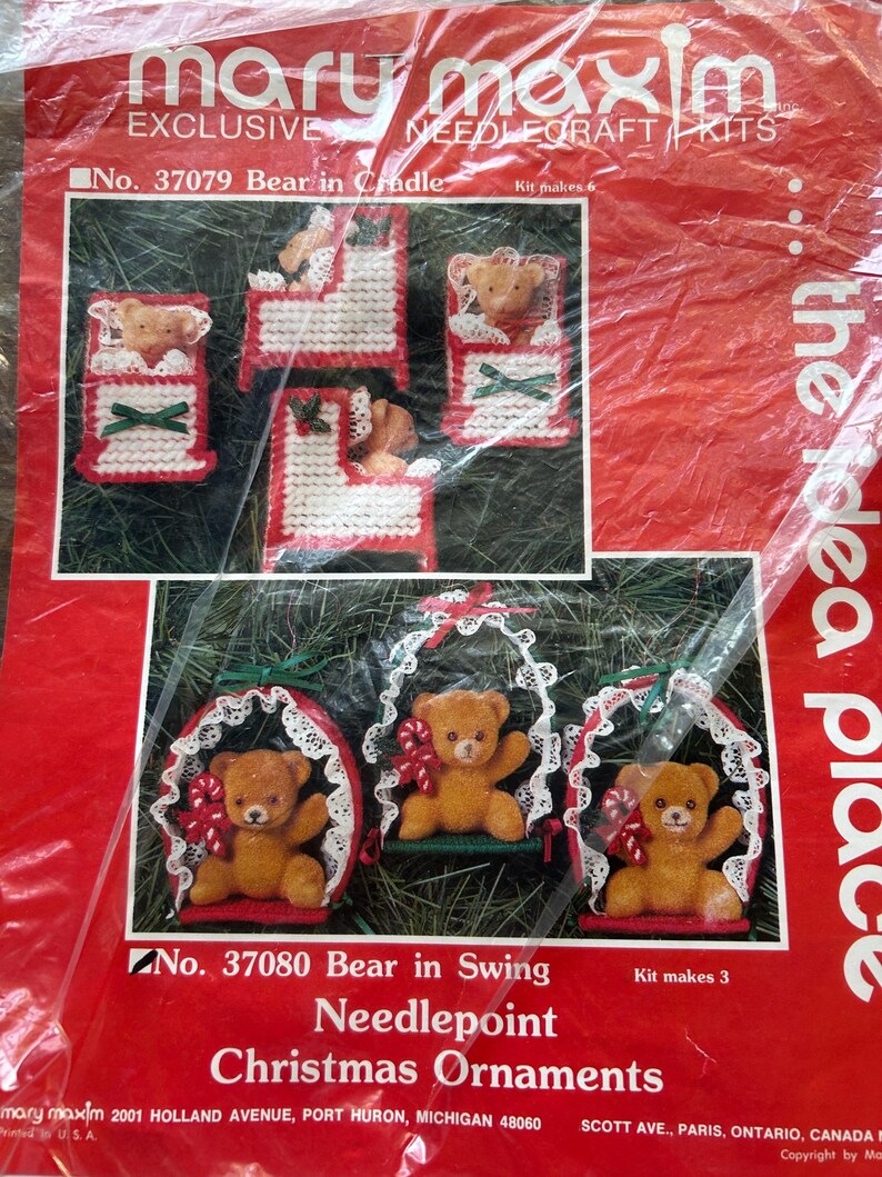 Mary Maxim Plastic Canvas Needlepoint - Gum Ball, Basket, Bird Feeder ...