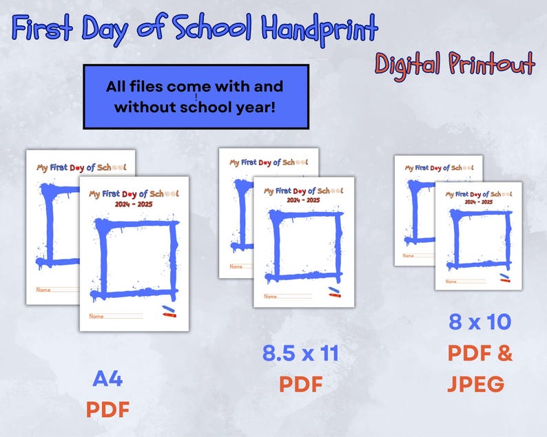 Memory Keepsake 1st First Day School Handprint Back to School Printable ...