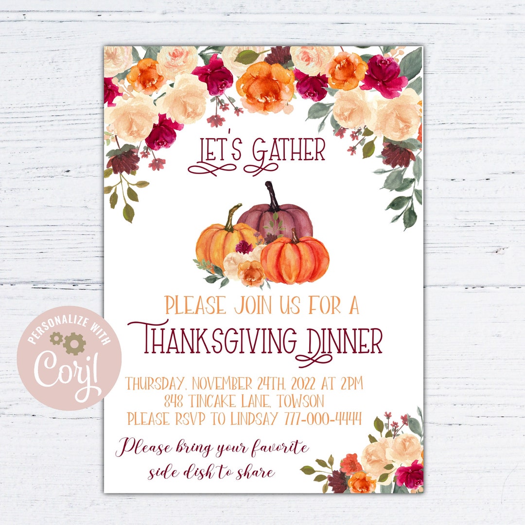 Thanksgiving Dinner Invitation, Let's Gather Thanksgiving Invite, Let's ...