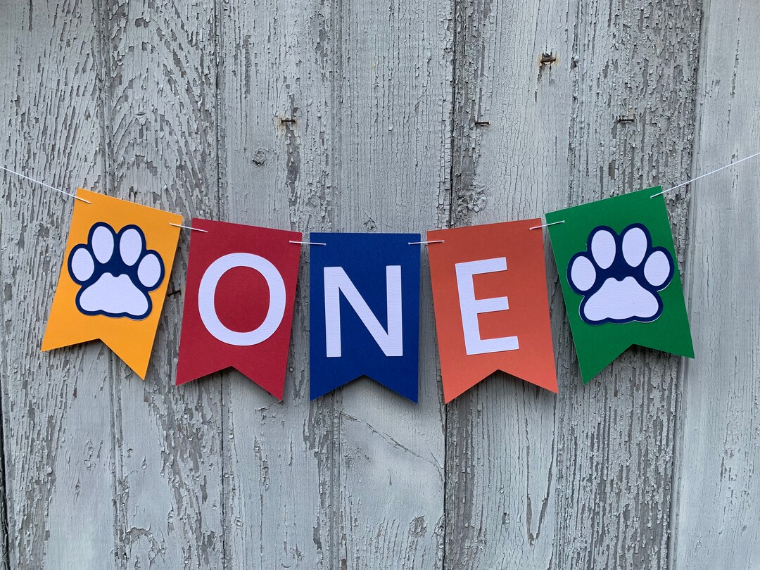 Paw Print Birthday Banner. Pawty Banner. Puppies First Birthday. Dog ...