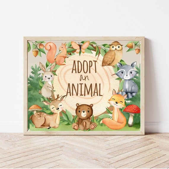 instant download woodland adopt an animal sign, woodland 1st birthday ...