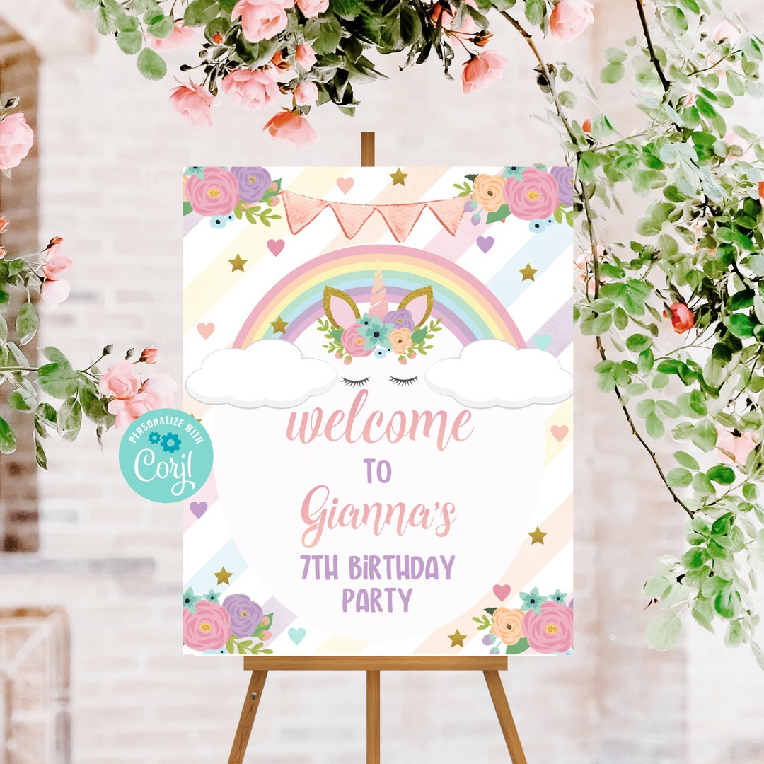 Unicorn Welcome Sign, Editable Unicorn Welcome Birthday Sign, Unicorn ...